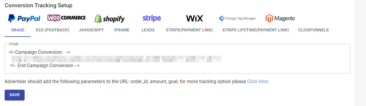 Postback/Tracking Parameters – Tracknow