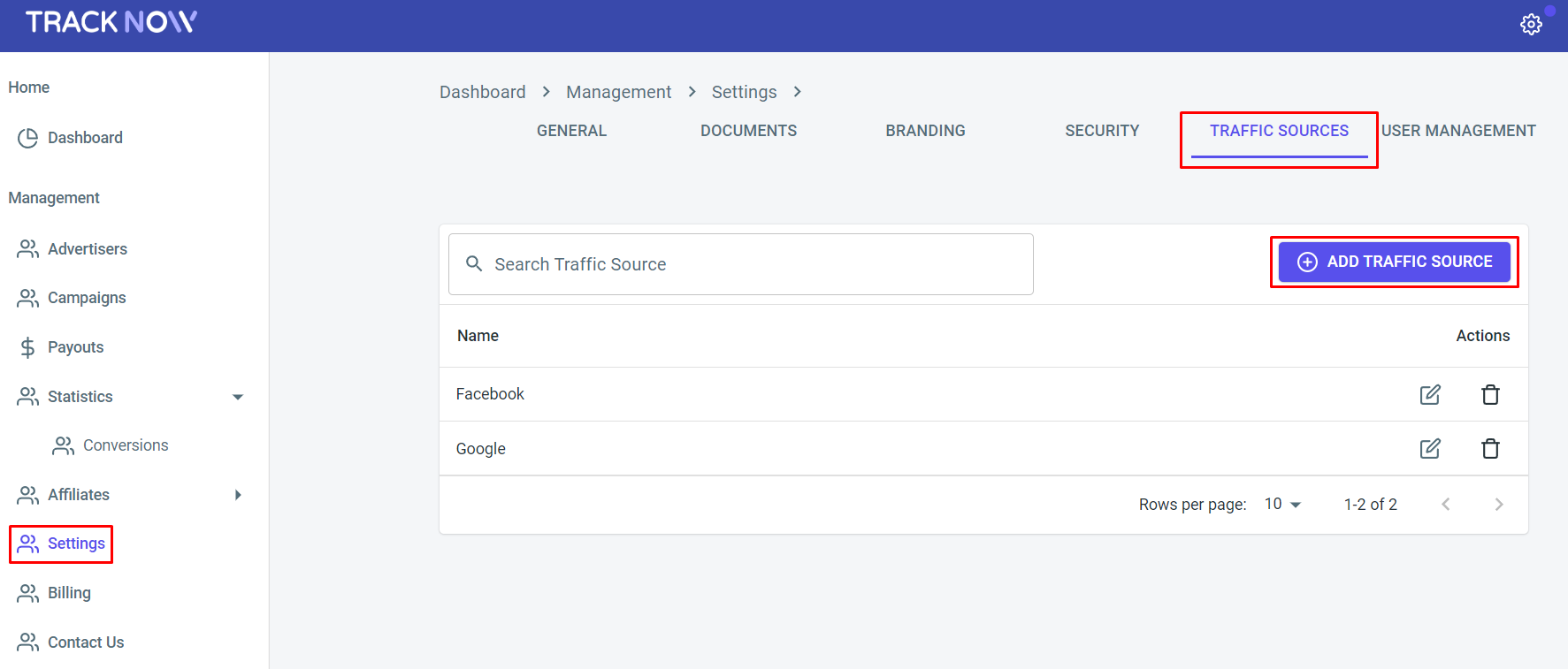 Traffic Sources – Tracknow