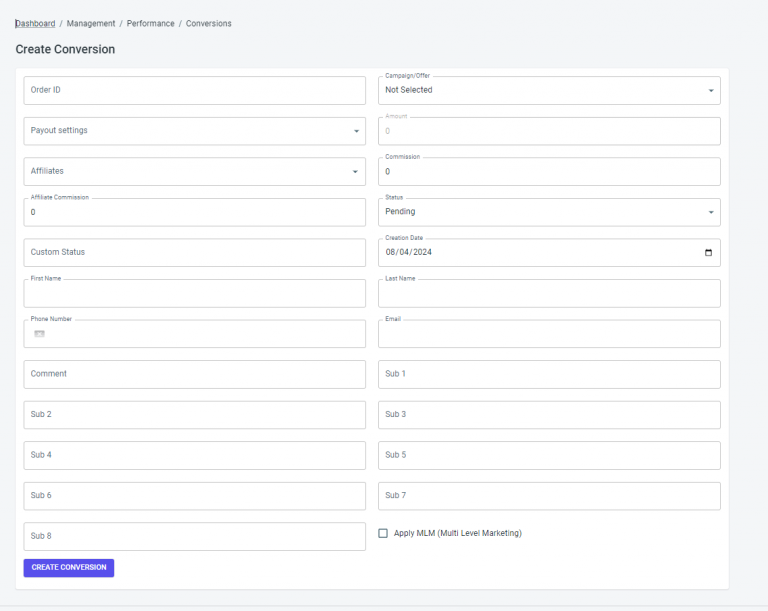 Conversions Statistics – Tracknow