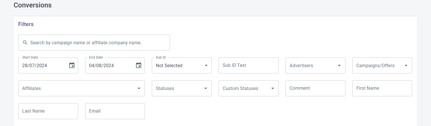Conversions Statistics – Tracknow