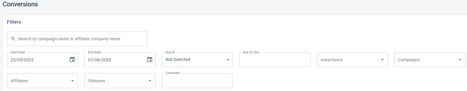 Conversions Statistics – Tracknow