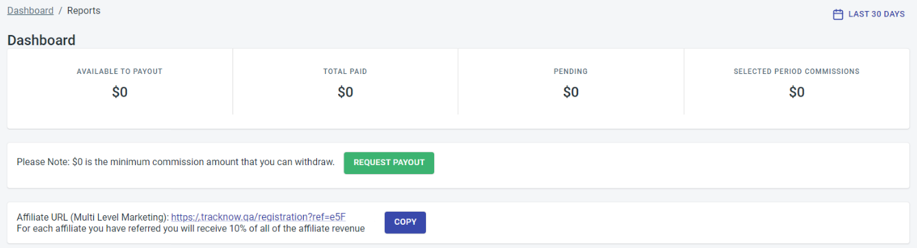 Affiliate Dashboard - Tracknow